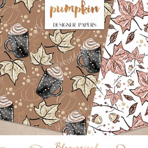 Pumpkin Fall Digital Paper Pack Autumn Leaves Thanksgiving Pie Seamless ...