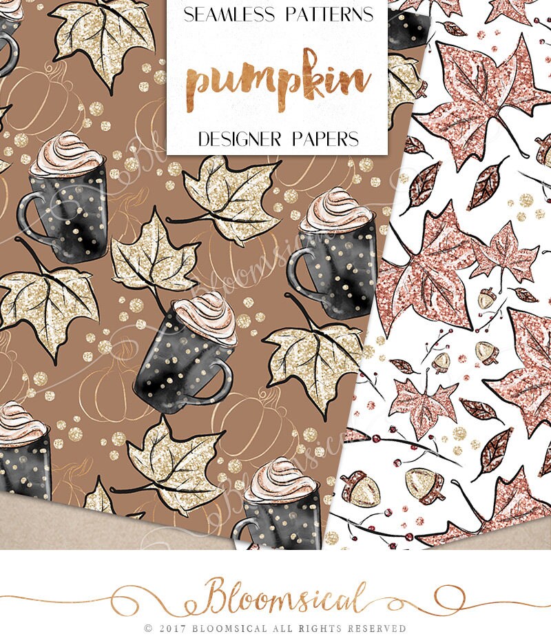 Pumpkin Fall Digital Paper Pack Autumn Leaves Thanksgiving Pie - Etsy