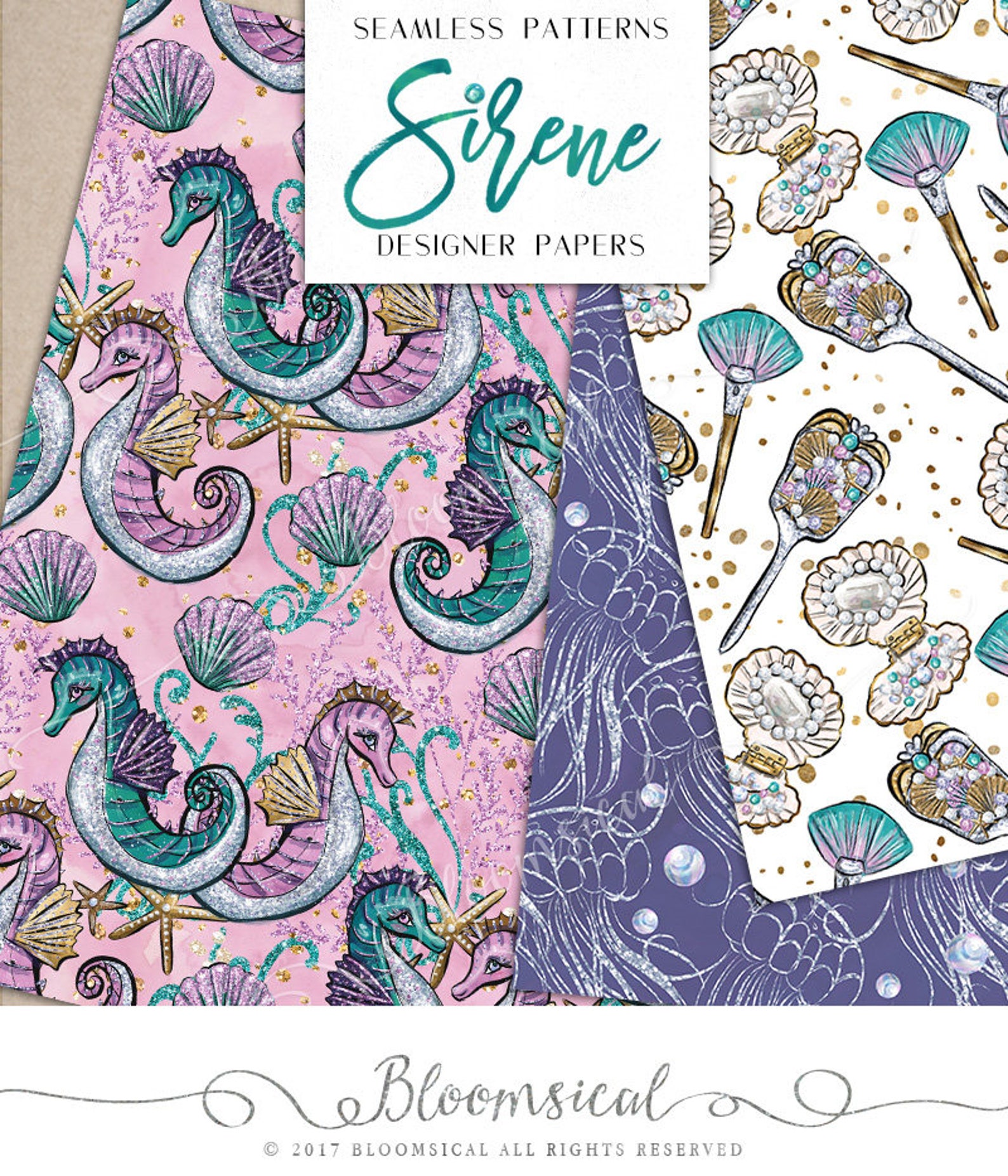 Mermaid Digital Papers Seahorse Starfish Sea Life Glitter - Etsy