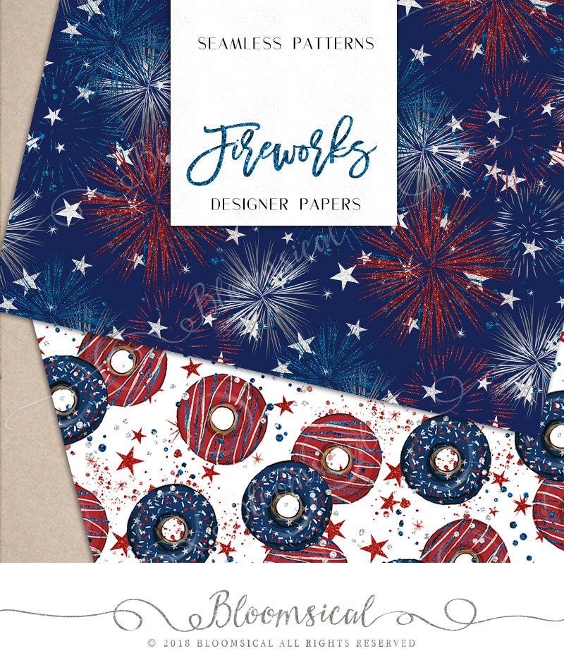 4th of July Digital Papers Red Blue Stars Stripes Fireworks - Etsy