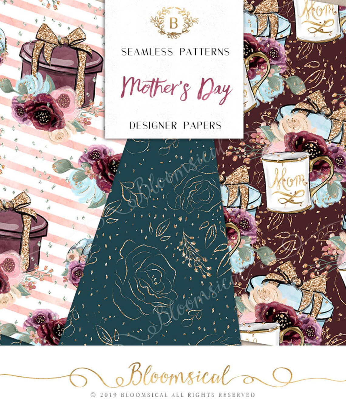 Mother's Day Digital Papers Flowers Bouquet Cake - Etsy