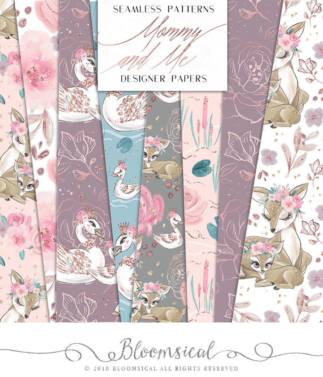 Baby Animals Digital Papers | Deer, Fawn, Swan, Mother and Child ...