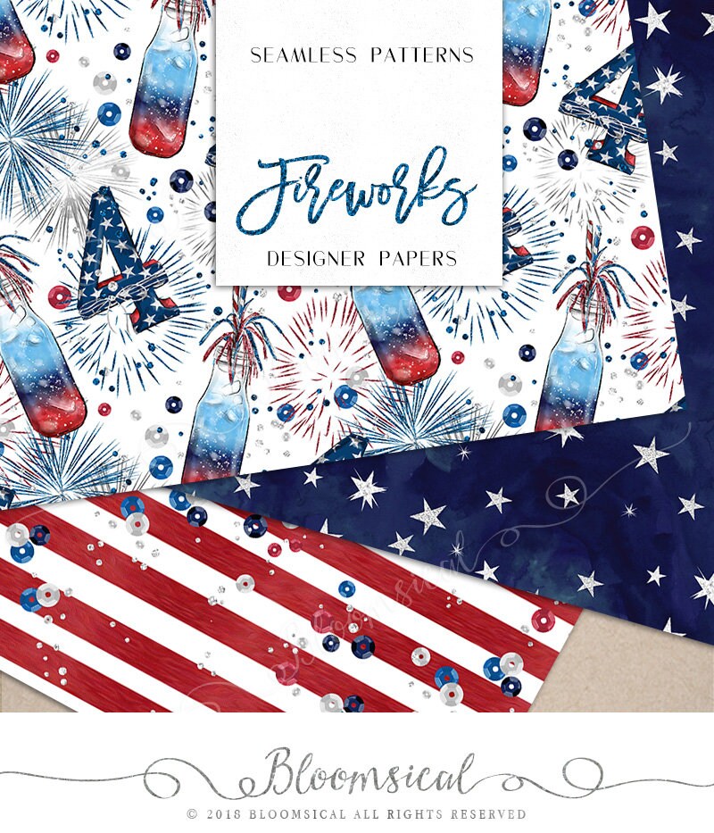 4th of July Digital Papers Red Blue Stars Stripes Fireworks - Etsy