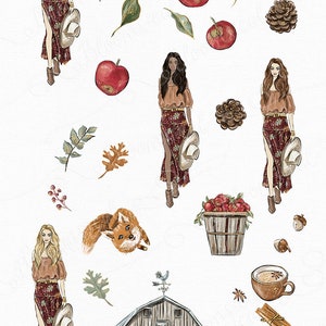 Fall Clip Art Apples Rustic Chic Fashion Girl Fox Autumn - Etsy