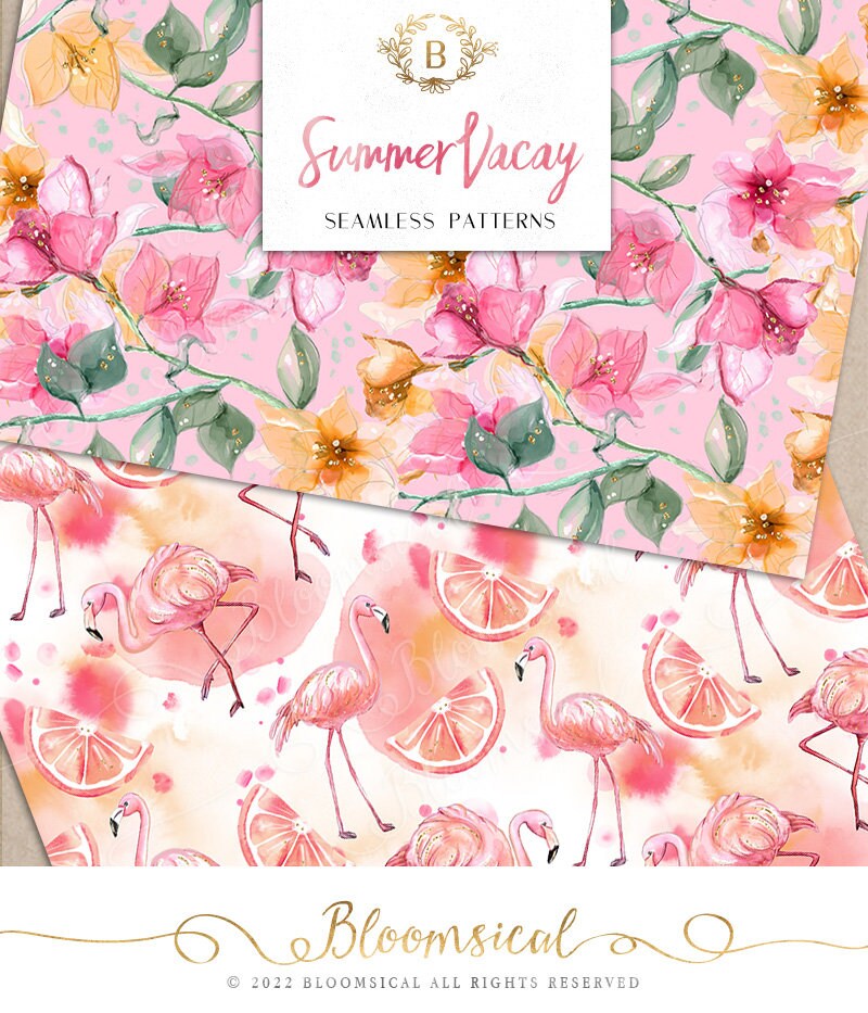 Summer Vacay Digital Papers Watercolor Tropical Vacation - Etsy