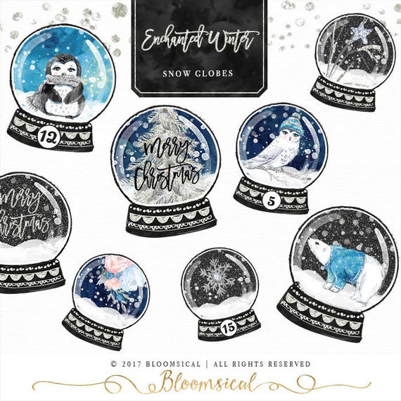 Winter Globes Clip art Hand drawn Christmas Count Down | Etsy