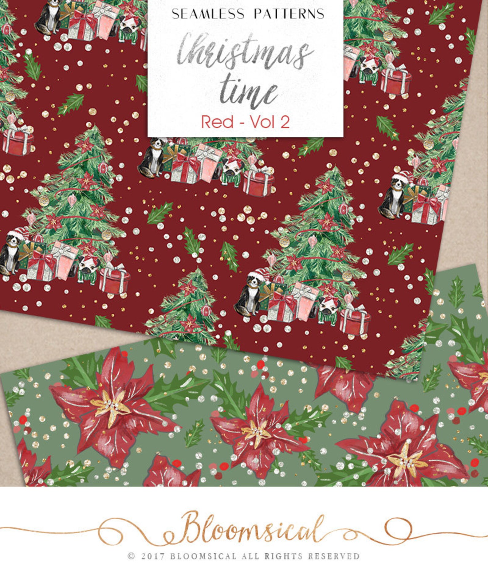 Christmas Digital Paper Holidays Tree Decoration Gifts Dogs - Etsy
