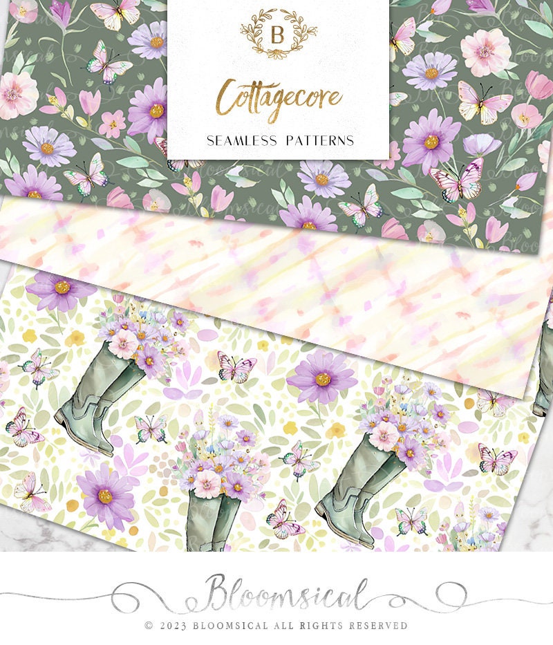 Cottagecore Seamless Digital Papers | Spring Easter Floral, Plaid ...