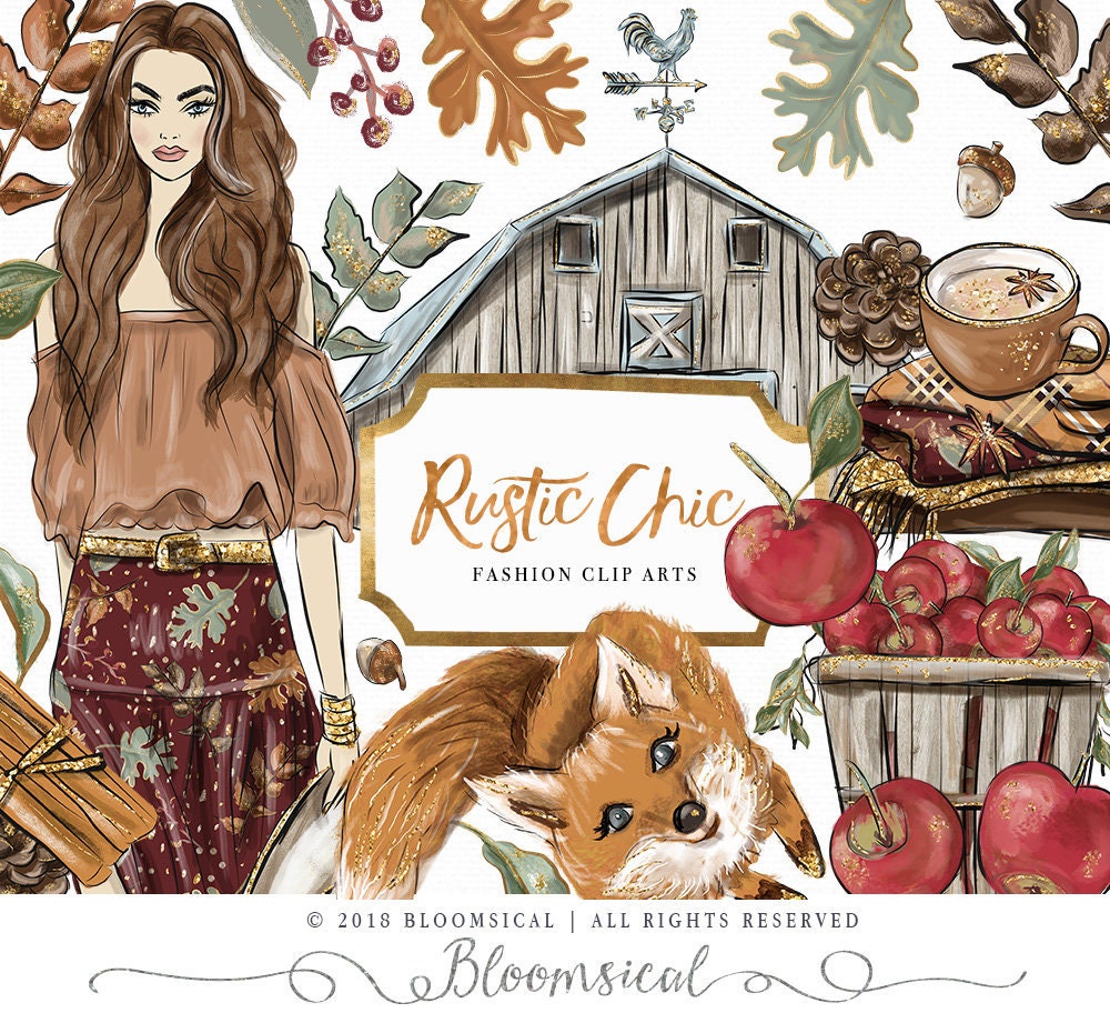 Fall Clip Art Apples Rustic Chic Fashion Girl Fox Autumn - Etsy