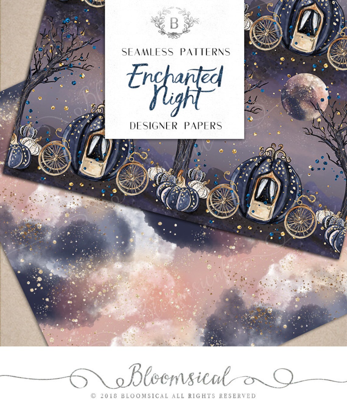 Halloween Digital Papers | Dark Fairytale Fall Pumpkin Moon Castle ...