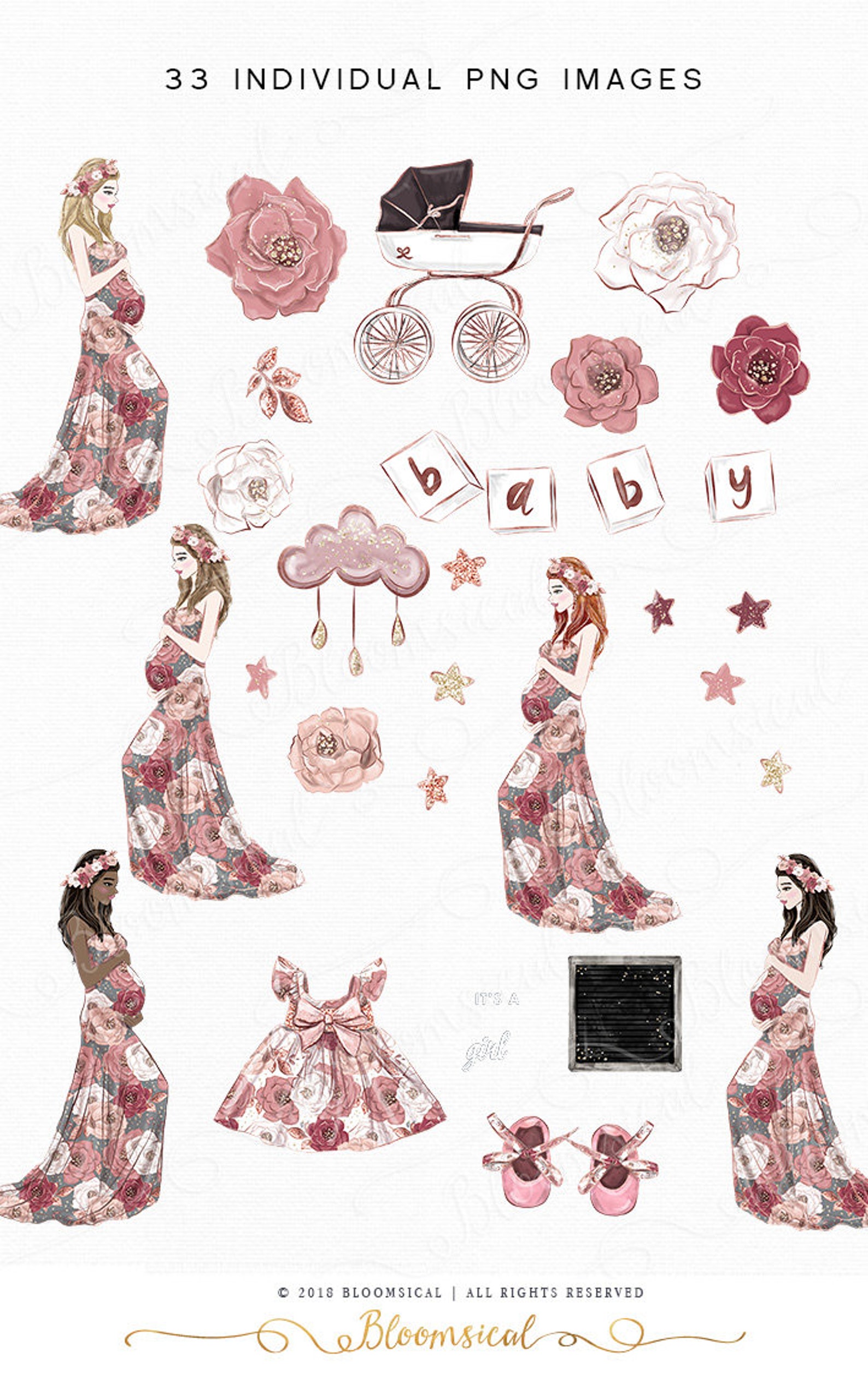 Mother to Be Clip Art Pregnant Girl Rose Gold Glitter - Etsy