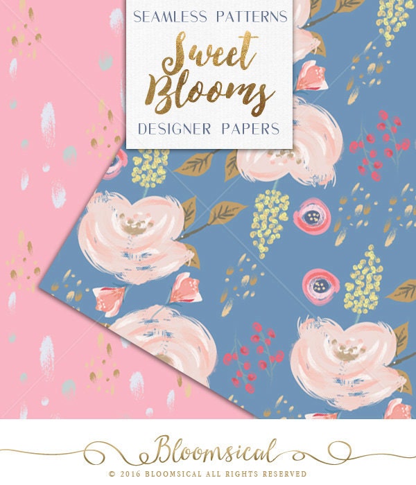 Floral Seamless Digital Papers Hand Drawn Flowers Leaves - Etsy