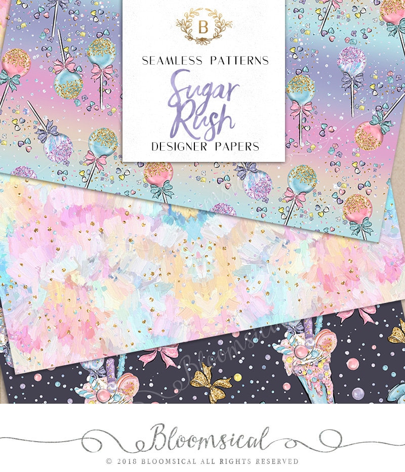 Sugar Rush Digital Papers Candy Land Lollipop Sweets Rainbow - Etsy