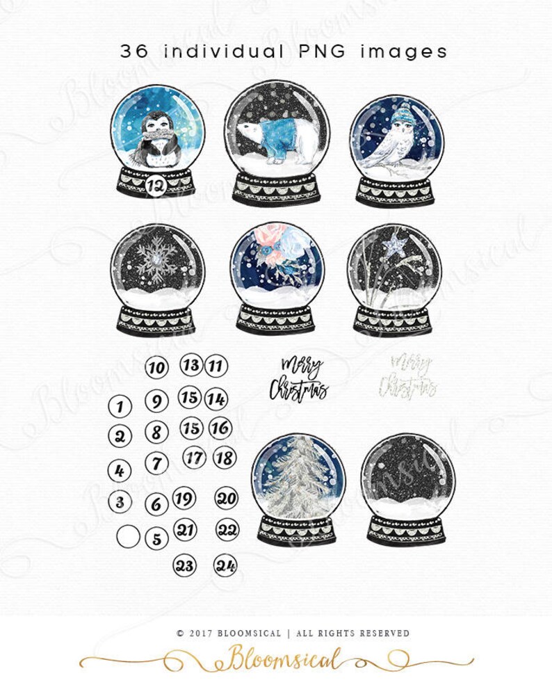 Winter Globes Clip art Hand drawn Christmas Count Down | Etsy