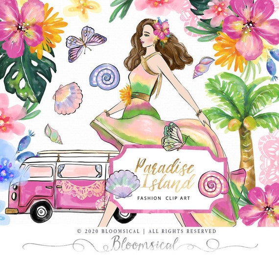 Paradise Island Clip Art Summer Tropical Seashell Flowers - Etsy