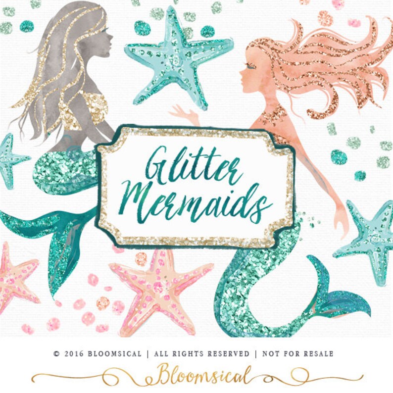 Glitter Mermaid Clip Art Glam Sea Mermaids Starfish Glitter - Etsy