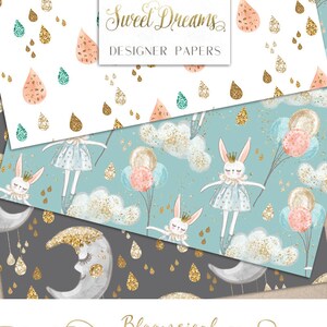 Sweet Dreams Digital Paper Pack Cat Bunny Stars Clouds Moon Kids ...