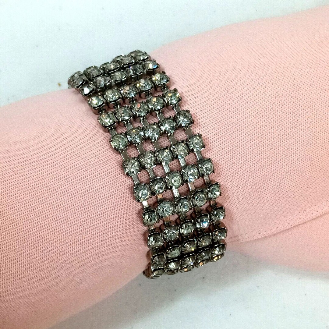Vintage Rhinestone Four 4 Strand Bracelet 6.5 Inches Engraved Clasp - Etsy