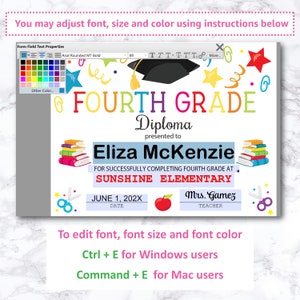 Fourth Grade Diploma: Printable School Graduation Certificate (PDF) - Etsy