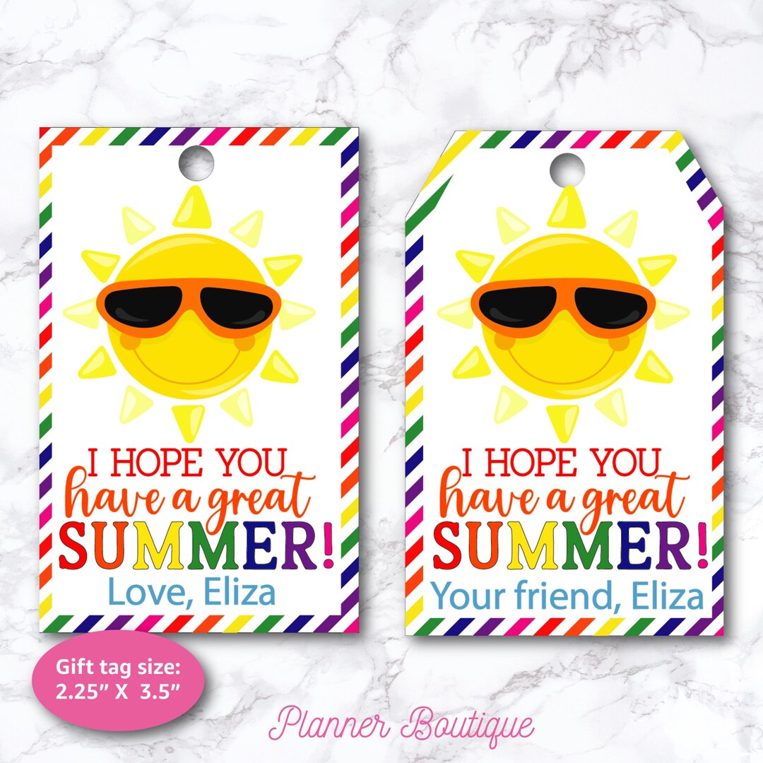 End of School Year Gift Tag: Summer Sun Thank You (editable Printable ...