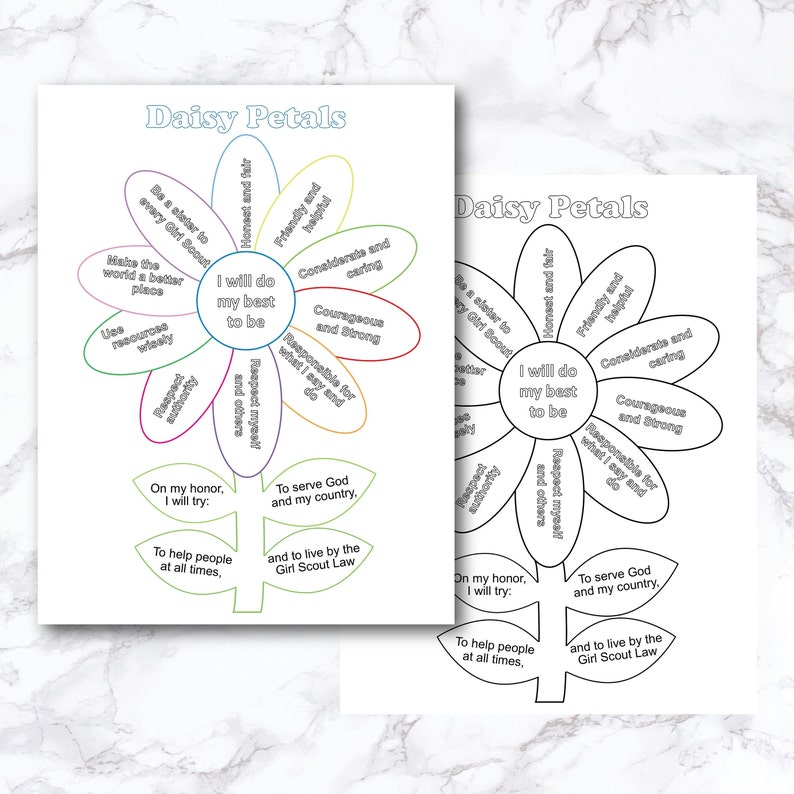 Girl Scout Daisy Petals Chart Promise and Law Coloring Pages - Etsy ...