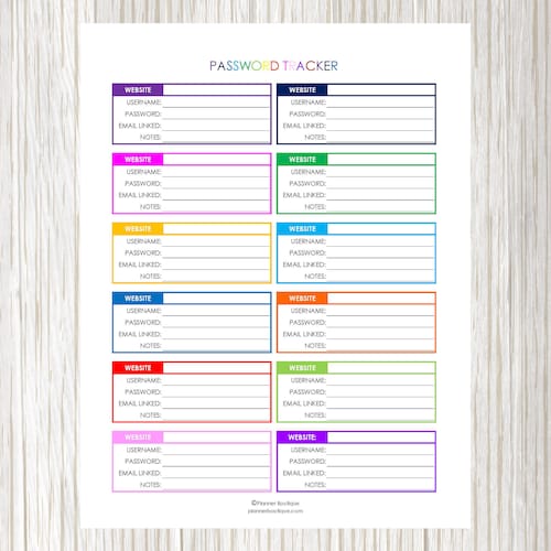My Passwords Tracker Printable Planner Insert Page. A4 | Etsy