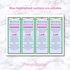 Editable Scout Bookmark Printable Girl Troop Leader Instant Download ...