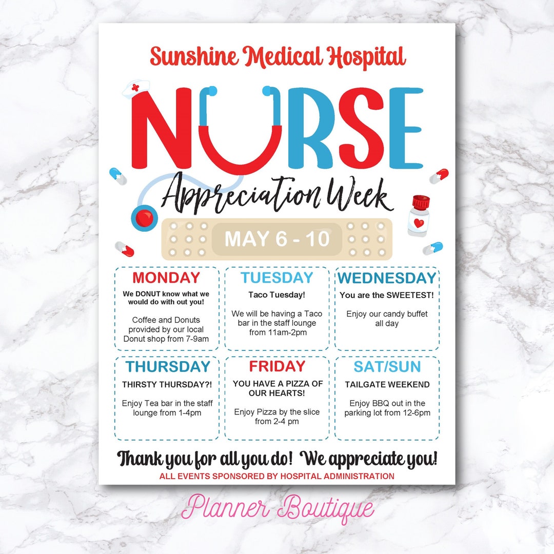 Nurse Appreciation Week Itinerary Flyer: Editable Schedule (digital ...