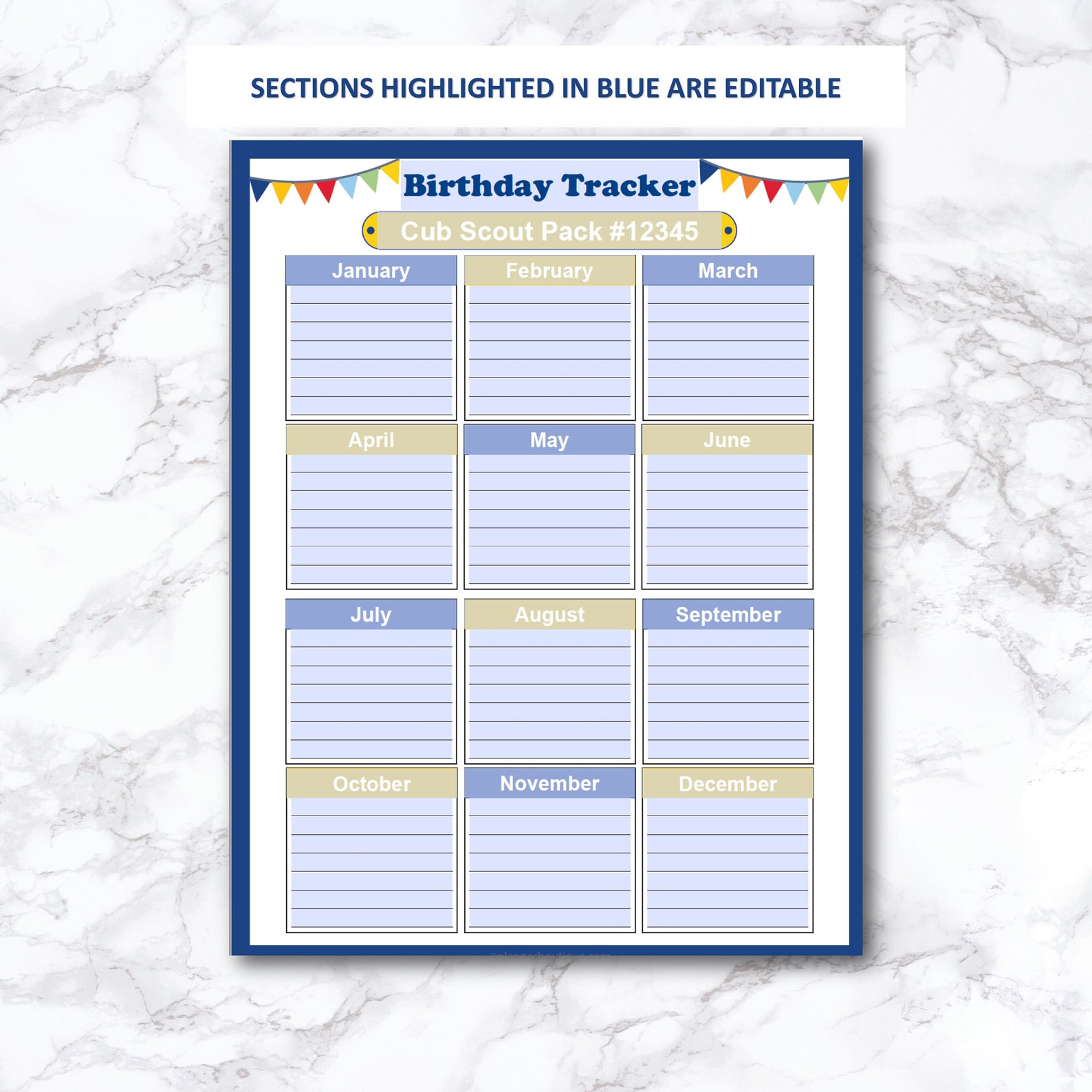 Birthday Tracker Printable, Den Leader Calendar, Pack Leader Meeting ...