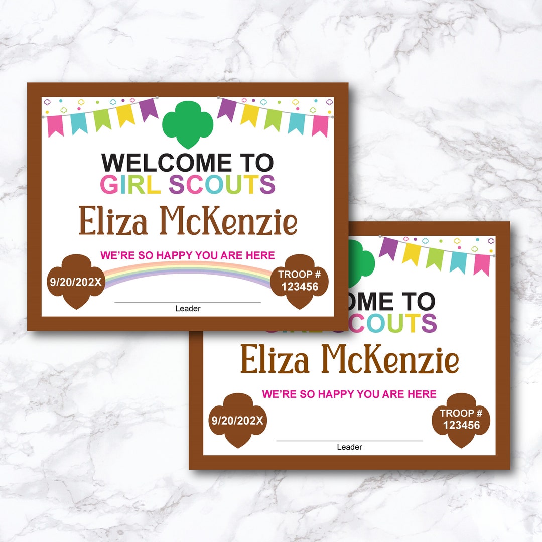 Girl Scout Welcome Certificate Welcome to Girl Scout - Etsy