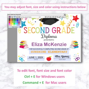 Editable Second Grade Diploma, Printable School Diploma Certificate ...