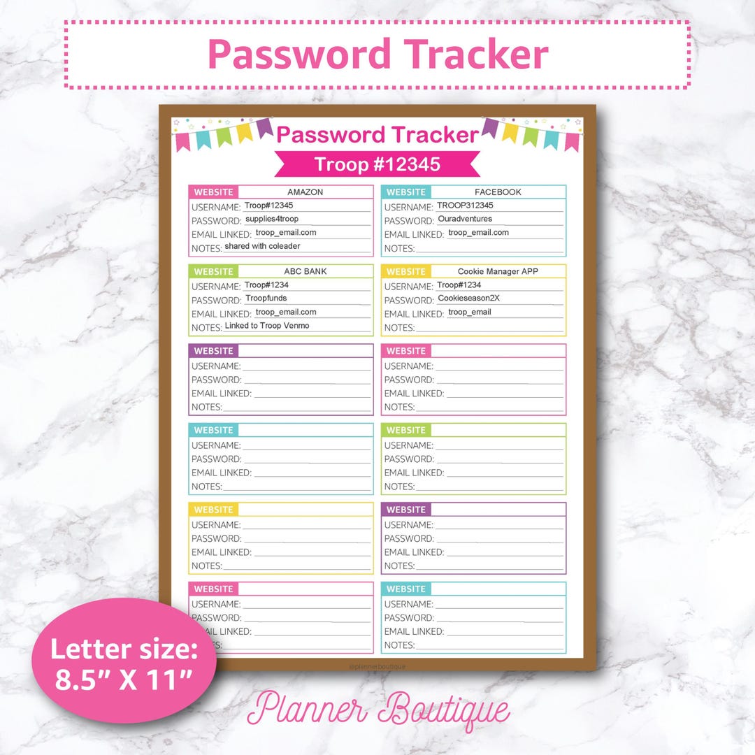 Password Tracker Printable: Username & Account Keeper (8.5x11 PDF ...