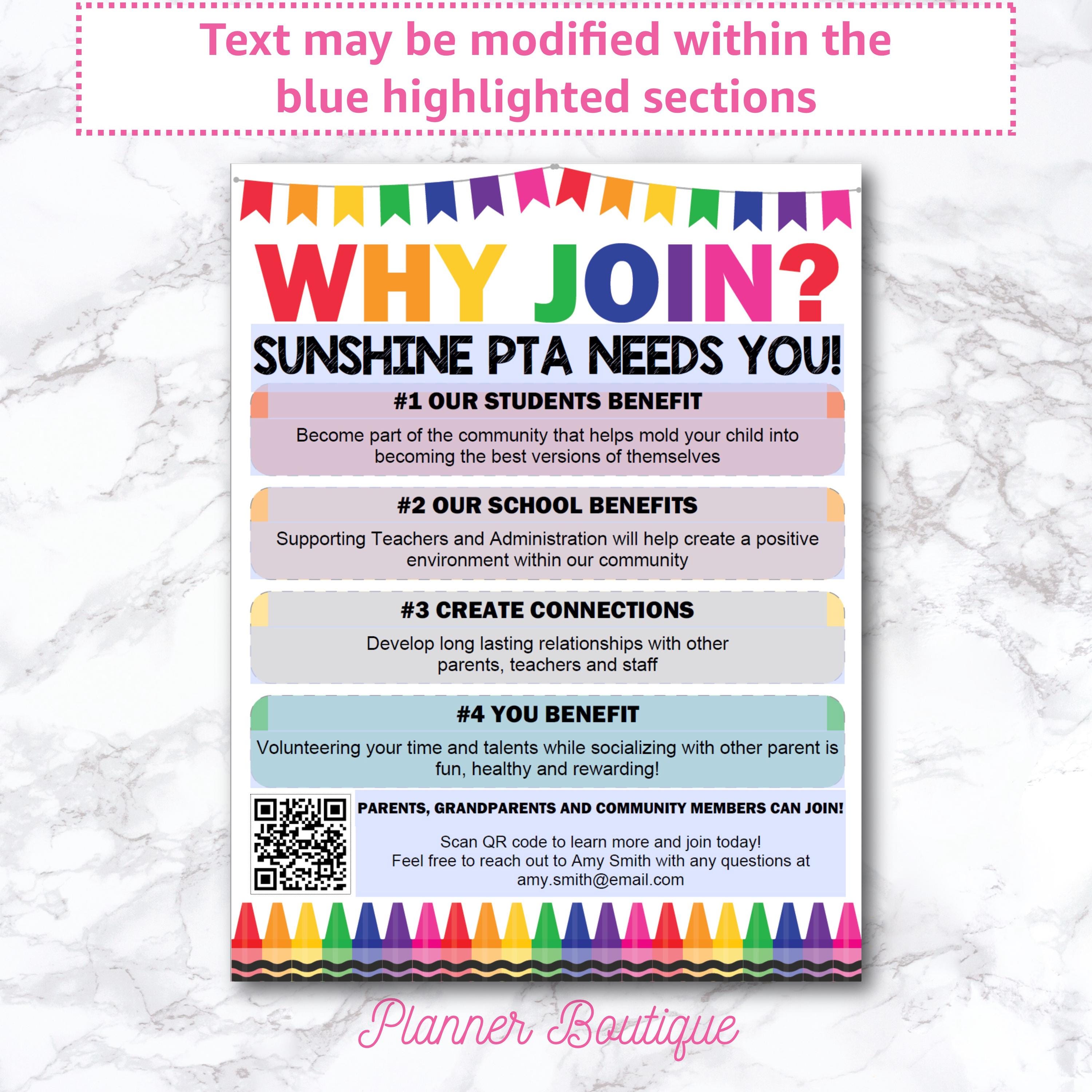 PTA PTO Why Join? Flyer Membership Drive Template With QR Code for Easy ...