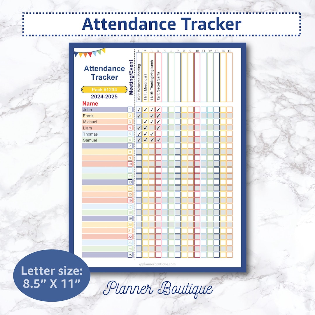 Editable Attendance Tracker Meeting Sheet Printable Girl Troop Leader ...