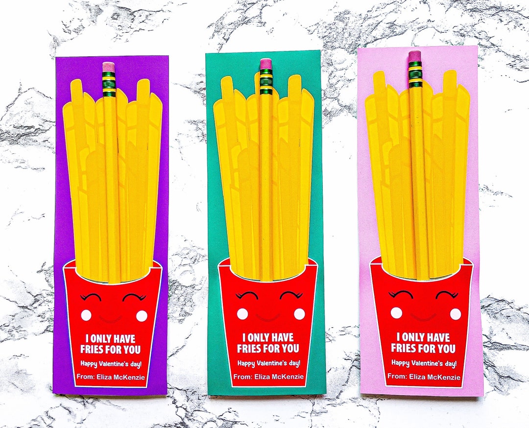 Pencil Kids Valentines Printable, I Only Have Fries for You, Kids ...