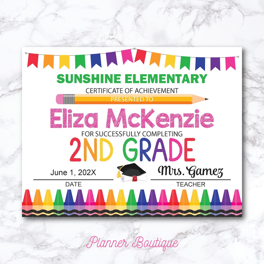 Editable Second Grade Diploma, 2nd Graduation, Second Grade Certificate ...