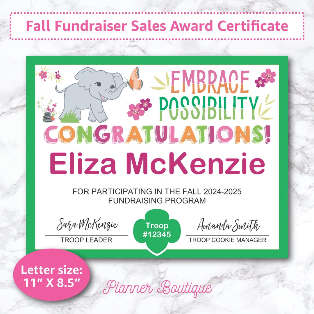 Fall Fundraiser Sales Award Certificate Editable Printable Top Seller ...