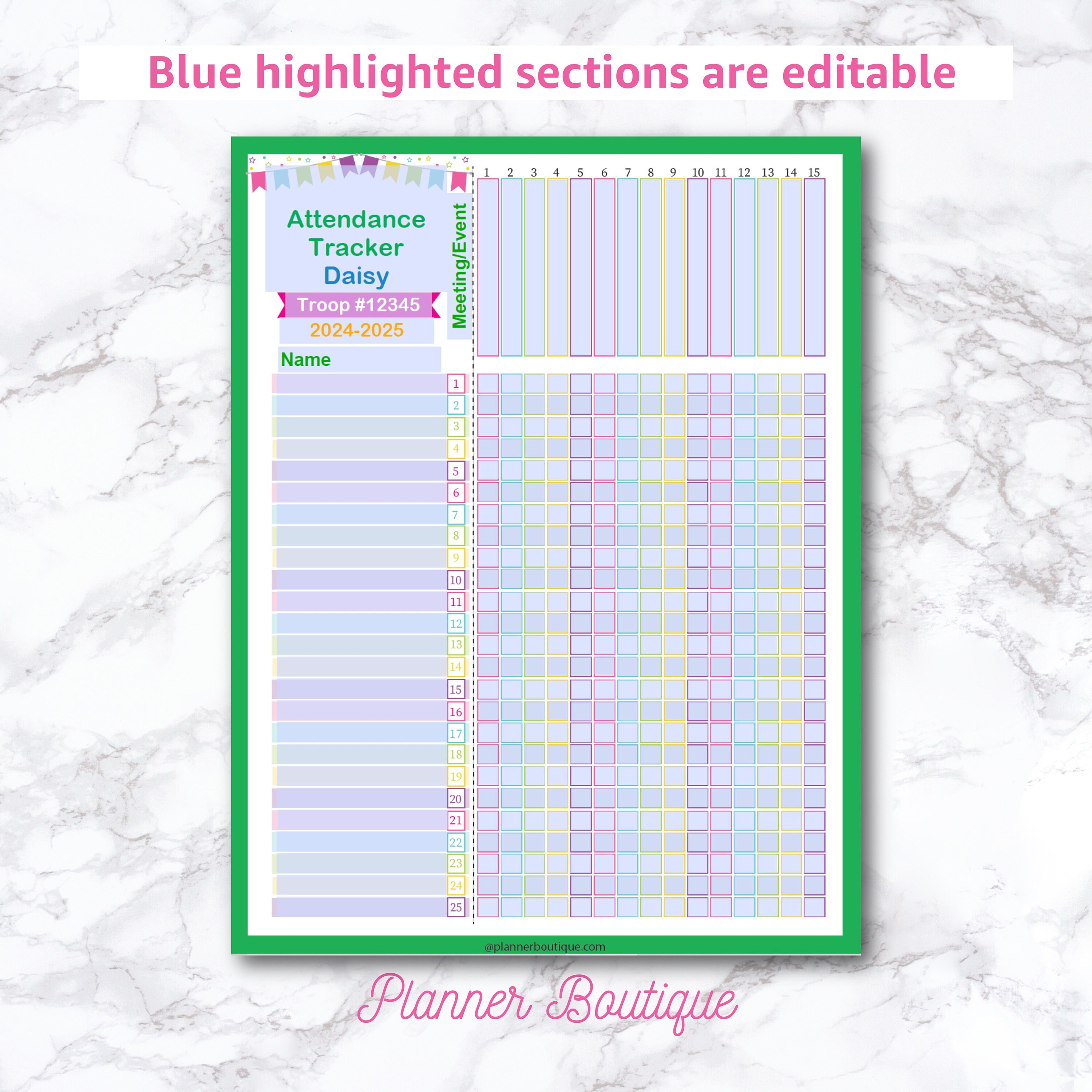 Attendance Tracker: Printable Troop Meeting Leader Sign-in Sheet (PDF ...