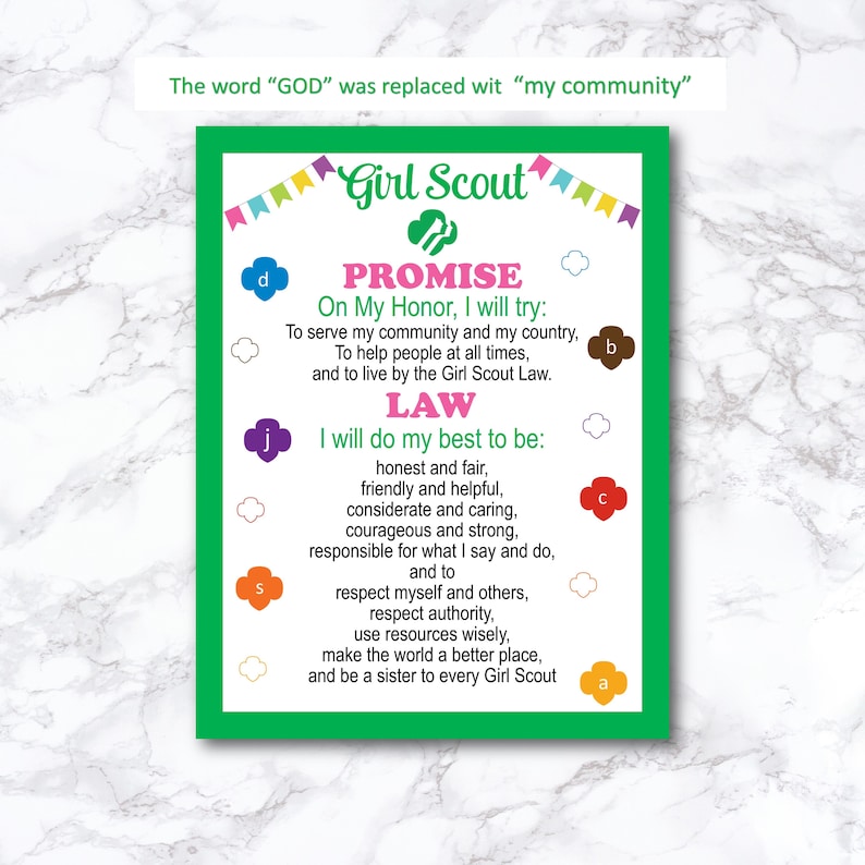 Girl Scout Promise and Law Printable, Troop Leader Handout, Girl Scout ...