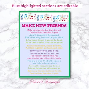 Editable Make New Friends Poster for Girl Troop Song Lyrics Sign ...