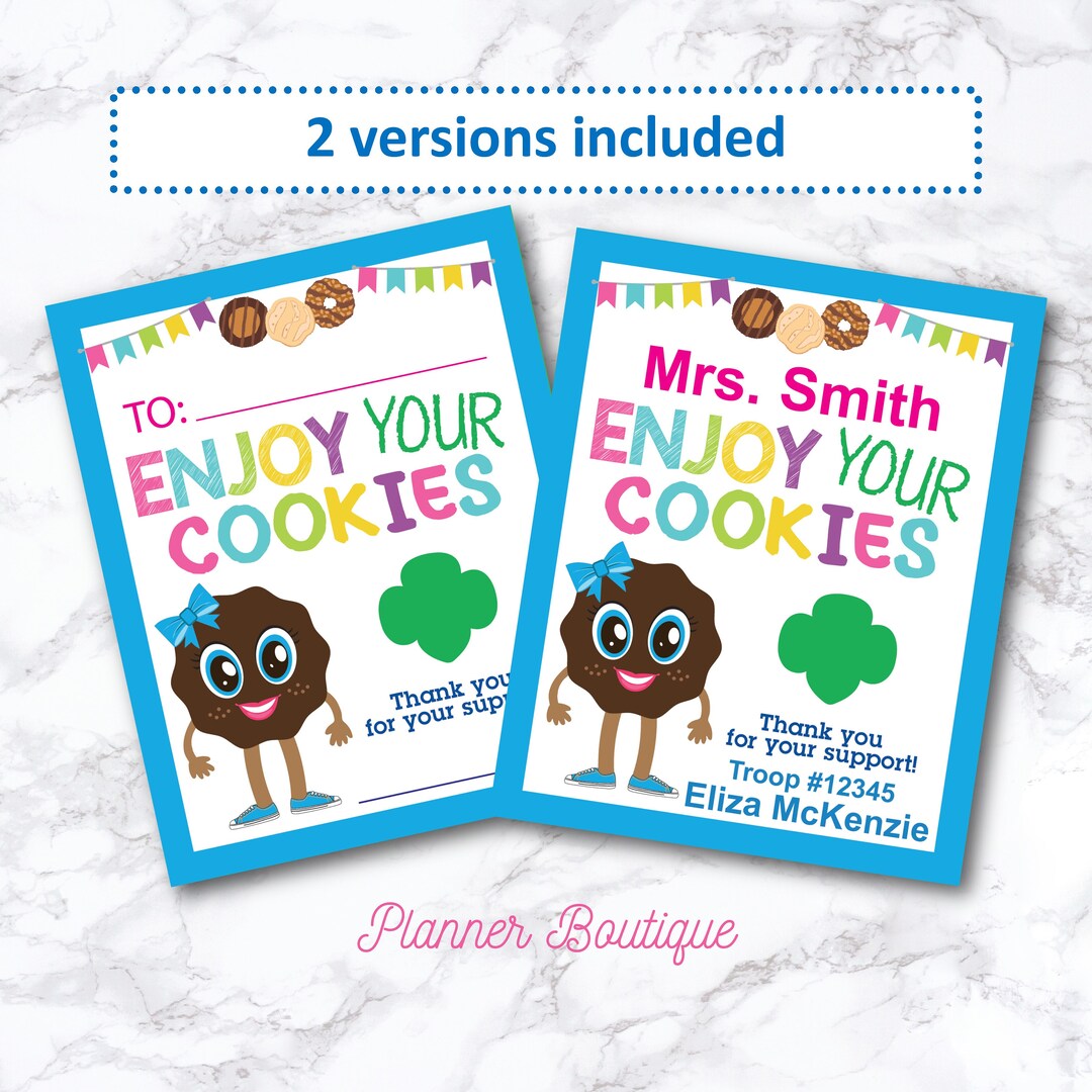 Girl Scout Thank You Cookie Sales Card Tag Notes, Green Daisies ...