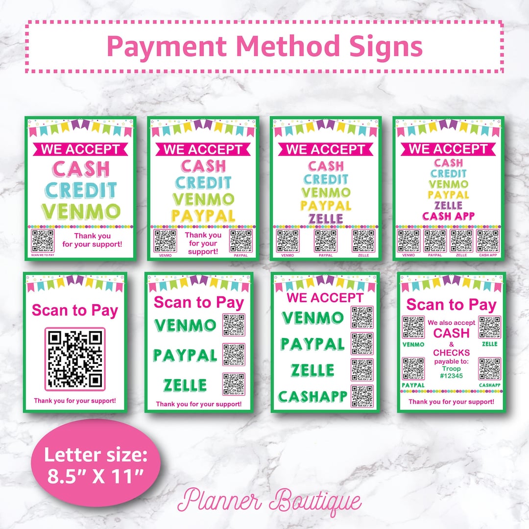 Editable Payment Accepted Method Poster Sign Cookie Fundraiser Booth ...