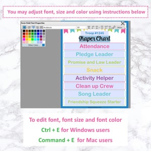 Editable Kaper Chart With Name Labels Printable Scout Troop Leader ...