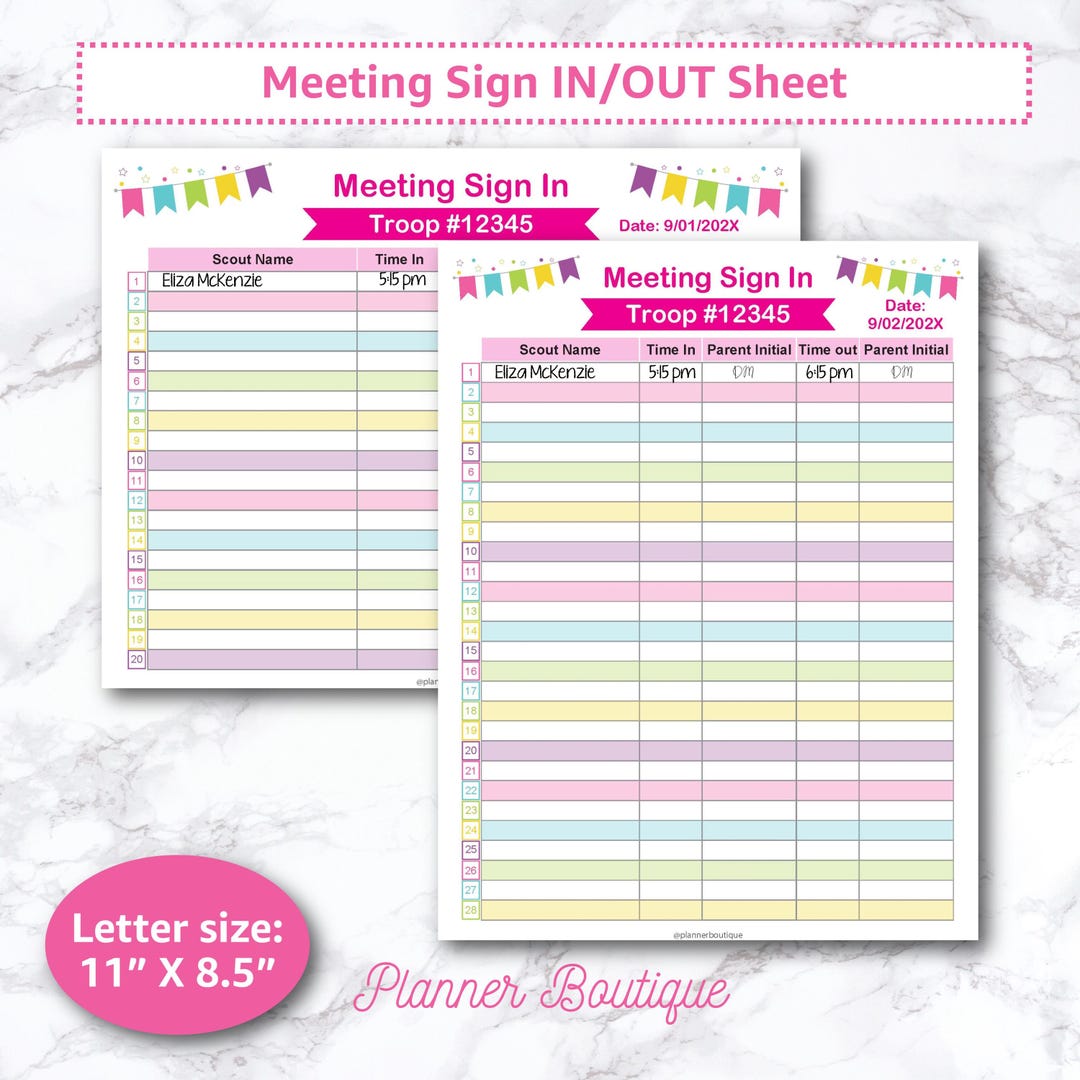 Meeting Sign In/out Sheet: Attendance (digital Download) - Etsy