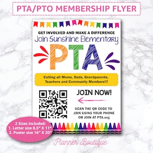 Editable Join PTA PTO Flyer Membership Drive Template With QR Code for ...