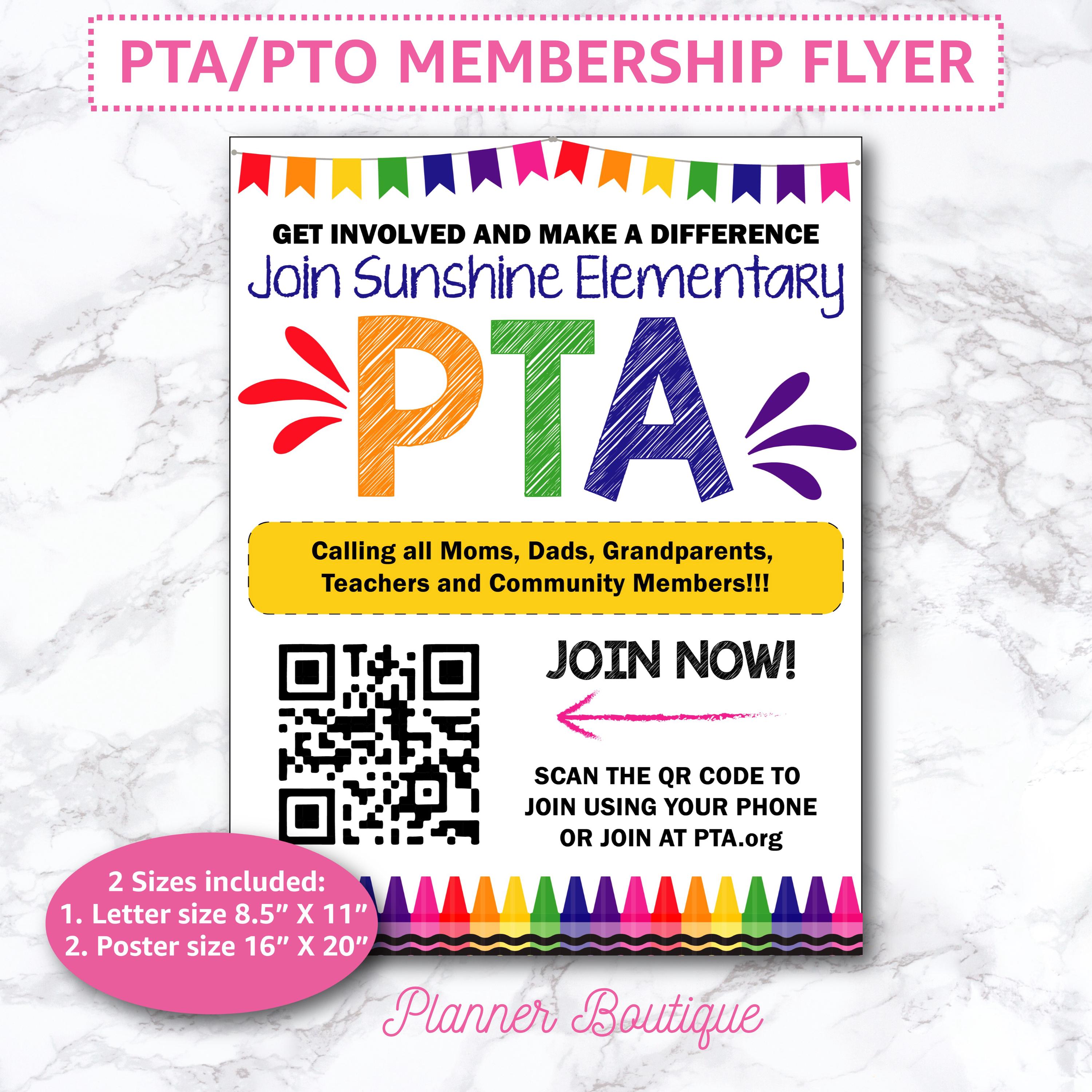 Editable Join PTA PTO Flyer Membership Drive Template With QR Code for ...