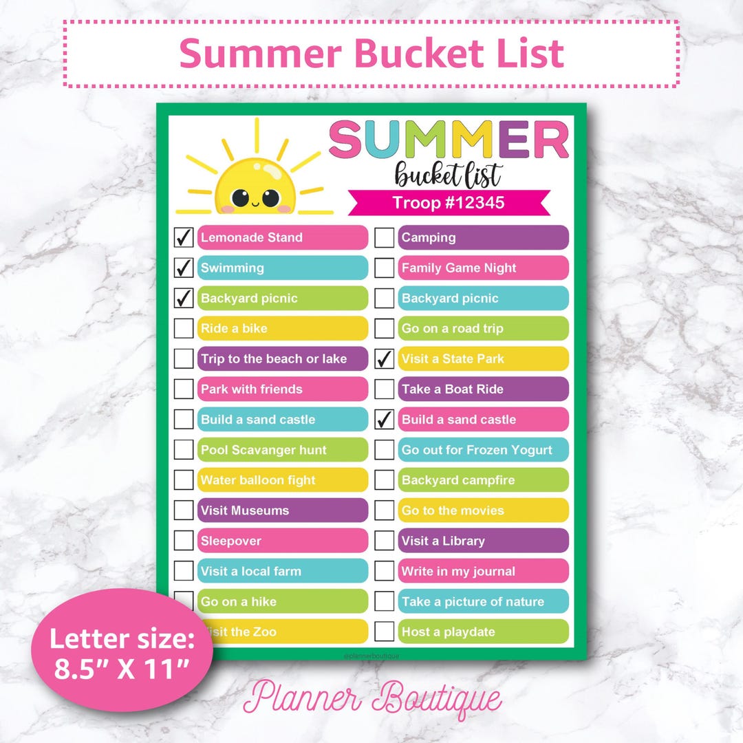 Editable Summer Break Bucket List for Kids Printable Personalized ...