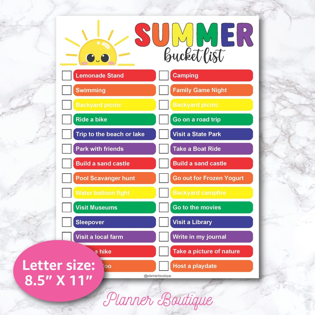 Editable Summer Break Bucket List for Kids Printable Personalized ...
