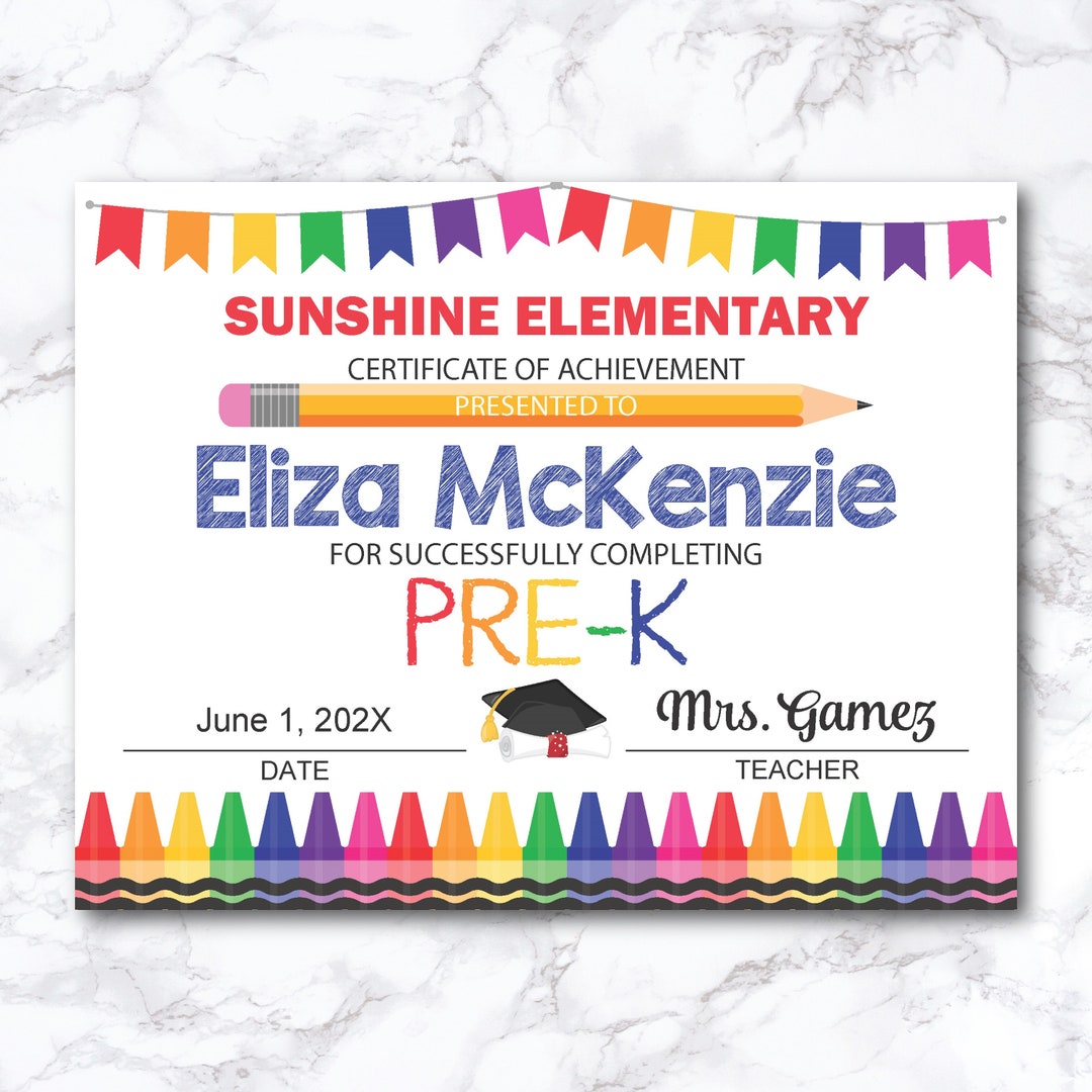 Pre-k Graduation Diploma: Keepsake Certificate (digital Download) - Etsy