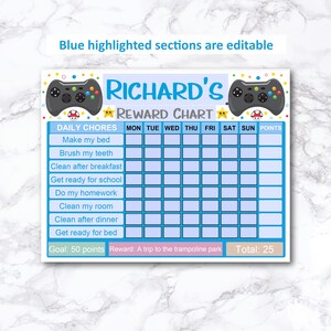 Reward Chart Editable Video Game Reward Chart Chore Chart Behavior ...